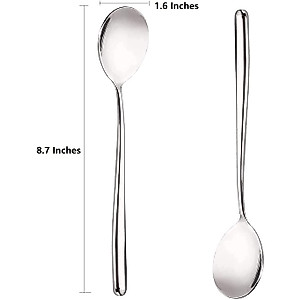 Stainless Steel Spoon,Long handle Great Circle Soup Spoons Korean Long Handled Soup Spoon,Stainless Steel Round handle Bar Spoons Silver Set of 4