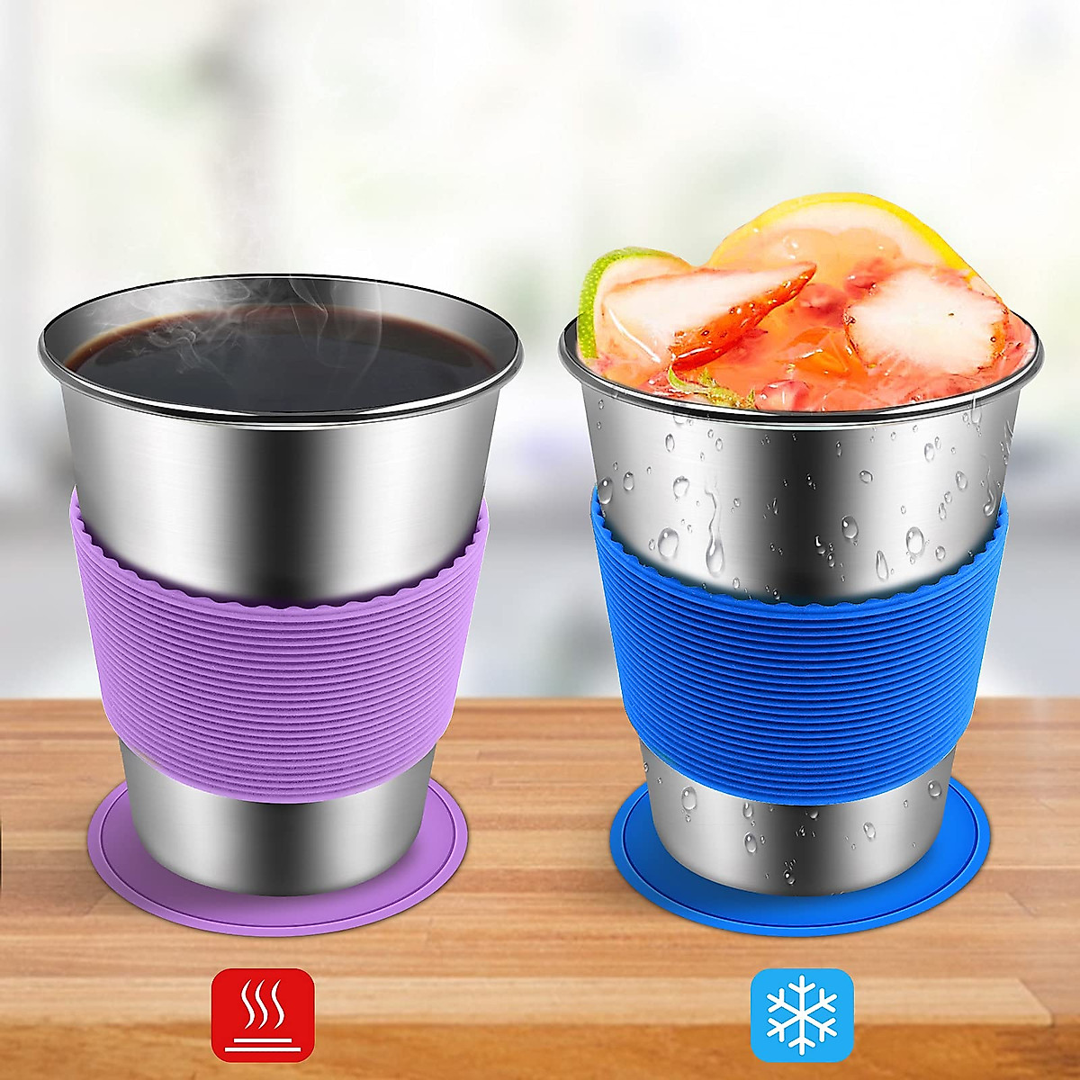 Uarzt Kids Cups with Straws and Lids, Toddler Sippy Cup Spill Proof, Unbreakable Stainless Steel Drinking Tumbler with Sleeves for Kid and Adult, Water Mug with Bonus Coasters & Brushes (12oz, 5 Pack)