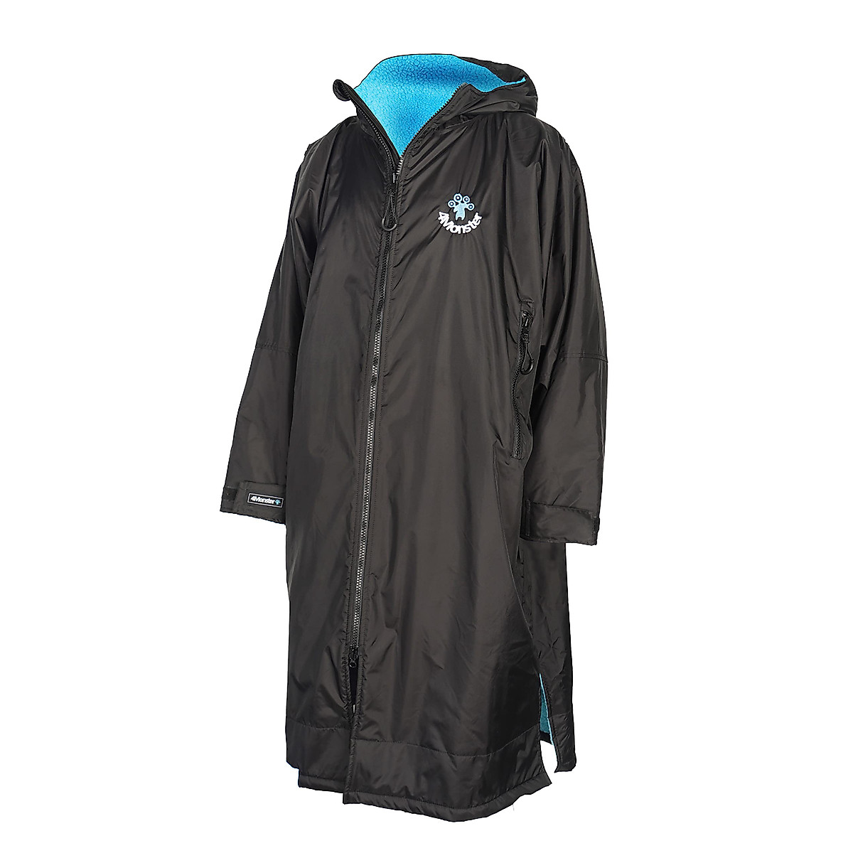 4MonsterSwim Parka with Hood,Quick-Dry Wetsuit Changing Robe Waterproof,Warm Coat Surf Poncho for Water Sport, Beach&Pool (Long Sleeve Black, X-Large)