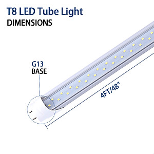 TRLIFE 4FT LED Light Bulbs, T8 4FT LED Tube Lights 28W 6000K Cool White, 3360 Lumens Dual Row LEDs Replacement for 4FT Fluorescent Fixture, Clear Cover, Ballast Removal, Dual-end Powered(4 Pack)