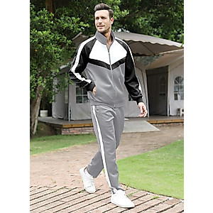 Men's Tracksuits Set with Full Zip Leisure Athletic Sports Jogging Sweat Suits Grey Medium