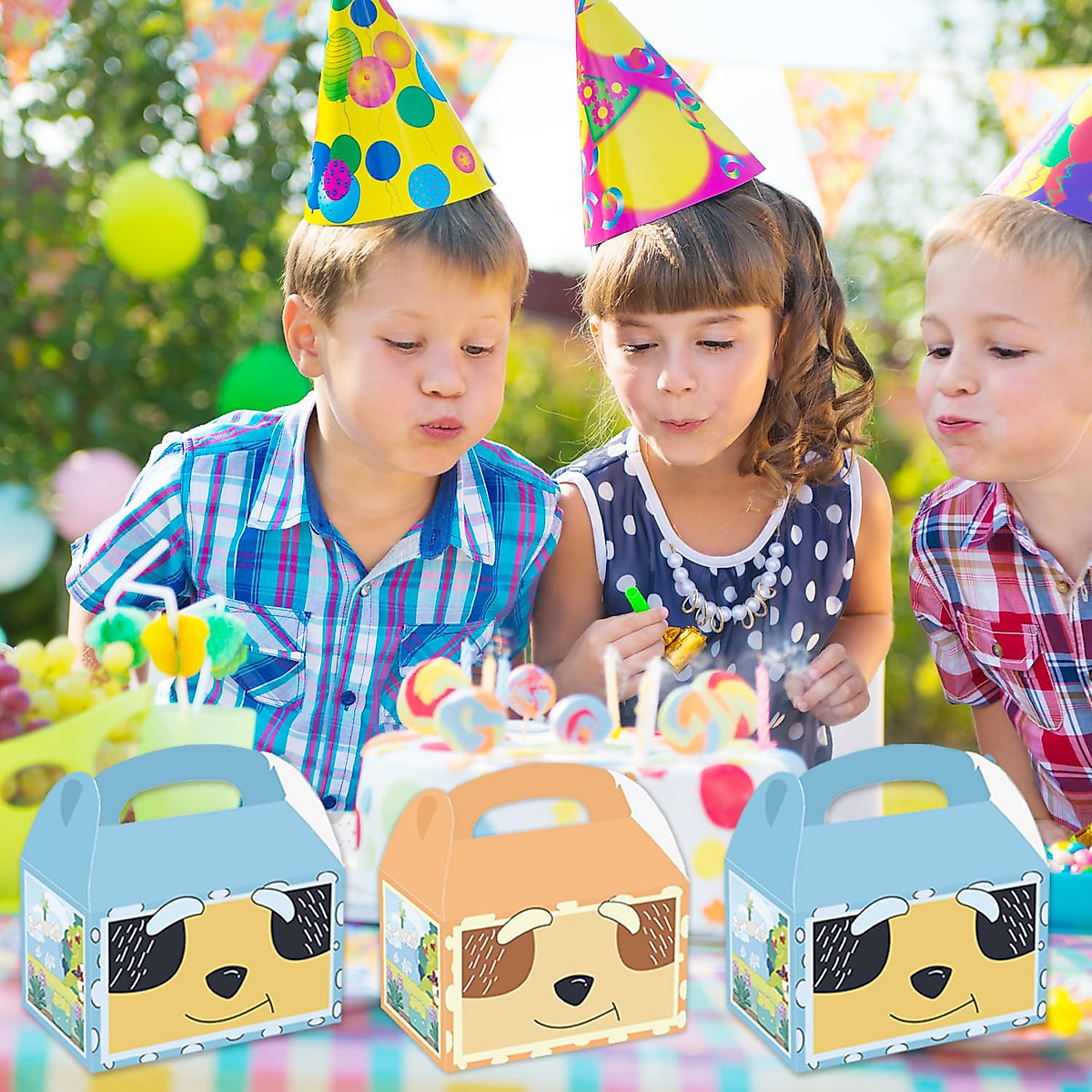 Cartoon Blue Dog Party Candy Bags 16pcs Dog Family Goodie Gift Boxes for Kids Boys Girls Blue Dog Theme Birthday Party Supplies Baby Shower Decorations