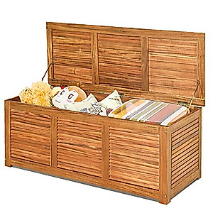 Safstar Outdoor Storage Box, 47 Gallon Acacia Wooden Deck Box for Toys/Tools/Sports Supplies, Patio Storage Bench, Outdoor Storage Bench for Garden Backyard Deck, 47.5 x 17.5 x 17.5 Inches (Natural)