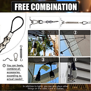 NEREUS String Light Hanging Kit with 250 Ft Nylon Coated 304 Stainless Steel Wire Rope, String Light Suspension Kit, Guide Wire with Turnbuckles and Hooks for Patio, Backyard Lighting Accessories