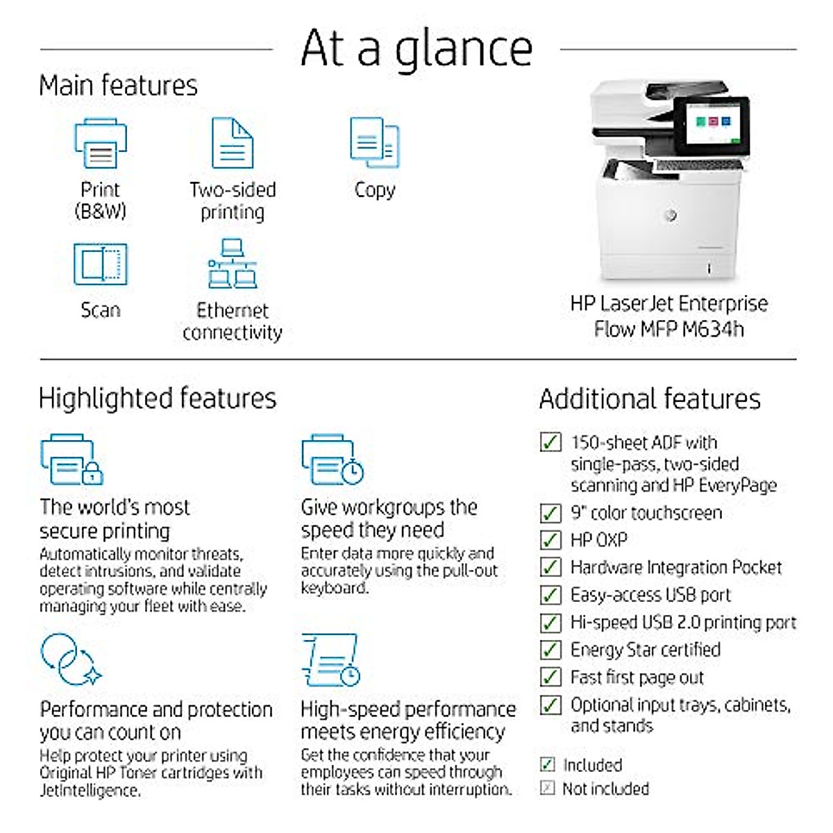 HP LaserJet Enterprise Flow MFP M634h Monochrome All-in-One Printer with built-in Ethernet & 2-sided printing (7PS95A)