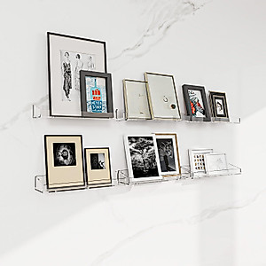 KSacry 6 Pack Acrylic Shelves for Wall Storage, 15" Floating Bookshelves for Kids, Display Shelf Organizer for Bathroom, Bedroom, Living Room, Kitchen, Room Decor, Clear