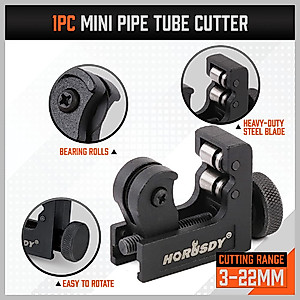 HORUSDY Pipe Cutter | Tubing Cutter 3/16" - 2"O.D | Mini Tubing Cutter 1/8" - 7/8" | Copper Pipe Cutter Tool with Deburring Tool, Copper Cutter, for Copper, and Thin Stainless Steel Tube