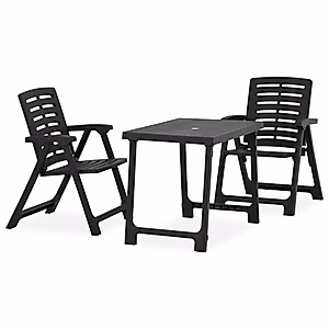 vidaXL 3-Piece Gray Bistro Set - Foldable Garden Chairs and Table - Durable Plastic - Weather-Resistant Outdoor Furniture for Patio/Deck/Balcony