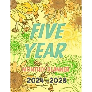 2024-2028 Five Year Monthly Planner: 5 Year 60 monthly calendar from January 2024 to December 2028 Schedule Organizer with federal holidays floral sunflower for women