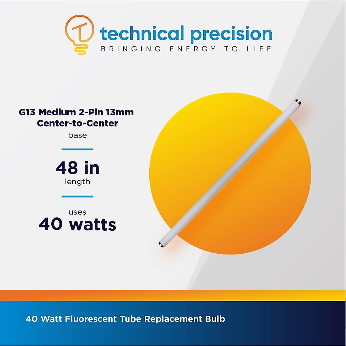 Technical Precision 34W Linear Fluorescent Light Bulb - Replacement for Philips F34CW/RS/EW/Alto Tuff Coated Light Bulb 4100K Cool White - G13 Medium Bi Pin Base - T12 4Ft Tube - 1 Pack