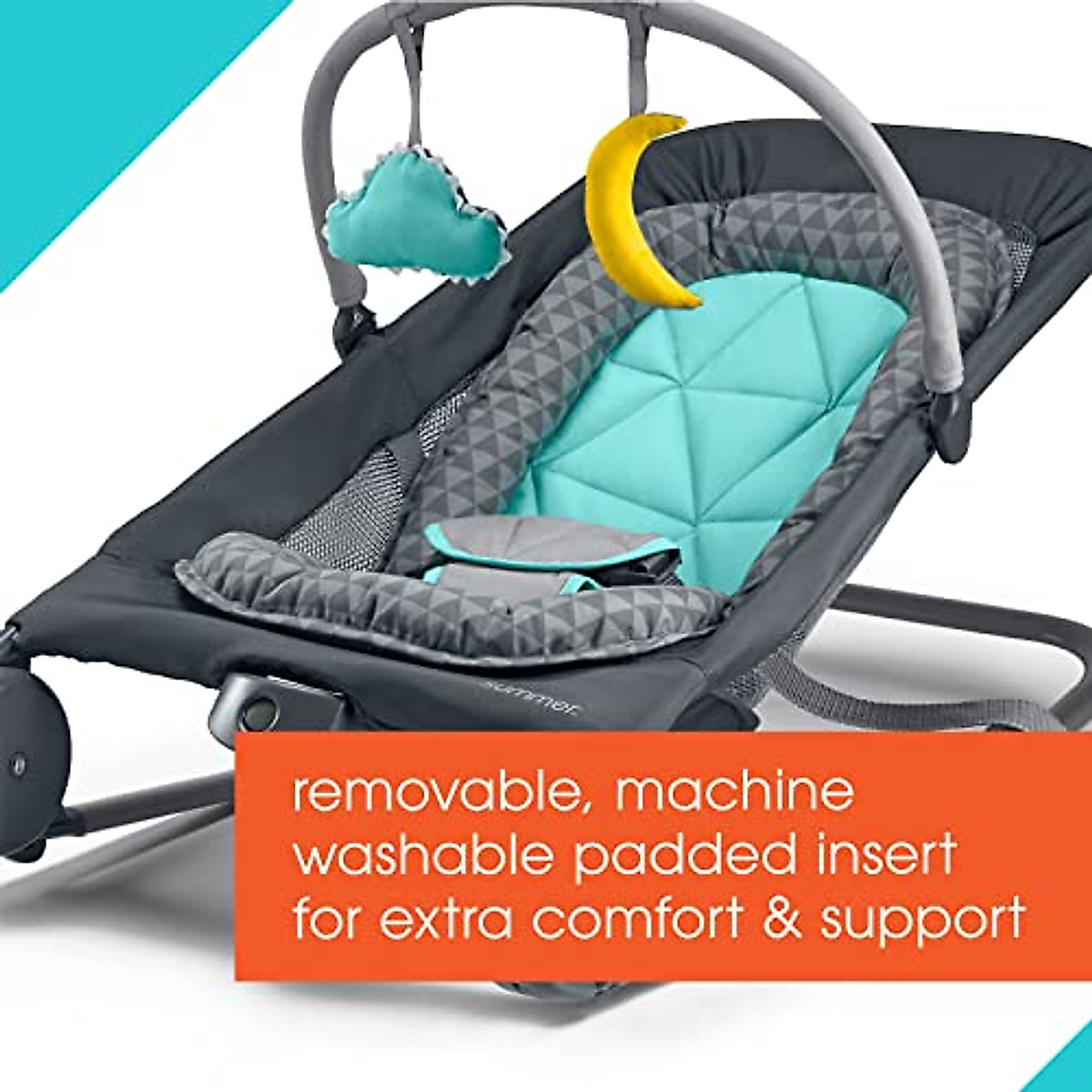 Summer 2-in-1 Bouncer & Rocker Duo (Gray and Teal) Convenient and Portable Rocker and Bouncer for Babies Includes Soft Toys and Soothing Vibrations