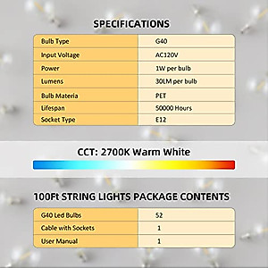 Bomcosy Outdoor String Lights 100Ft Weatherproof, G40 Patio Lights Waterproof with 52 Bulbs, Led Globe String Lights for Outside Shatterproof, Garden Backyard Cafe Bistro Lights House Indoor Decor