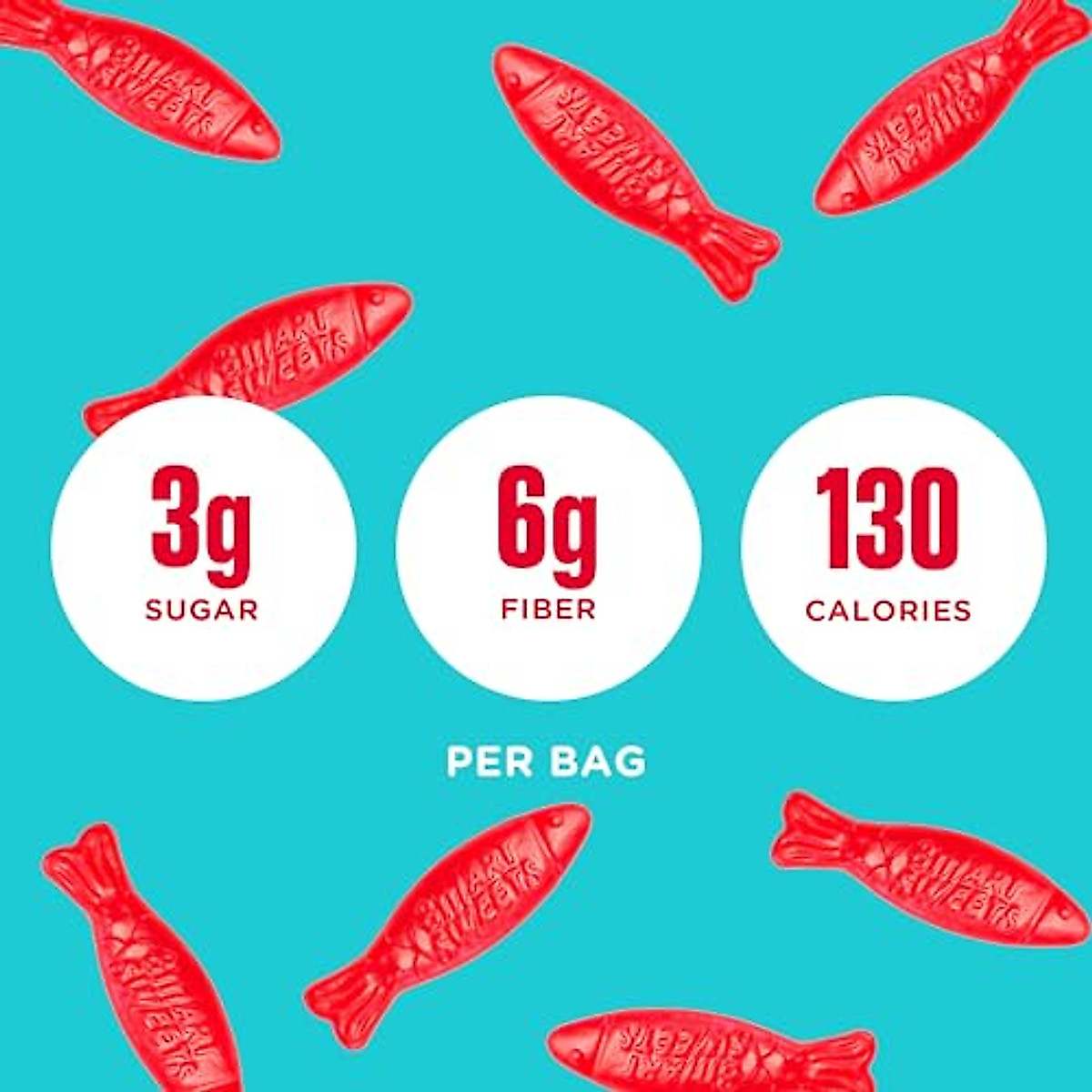 SmartSweets Sweet Fish, Candy with Low Sugar (3g), Low Calorie(100), Plant-Based, Free From Sugar Alcohols, No Artificial Colors or Sweeteners, 1.8oz. (Pack of 6)