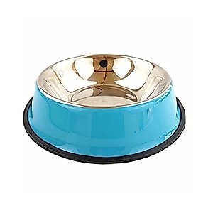 FUUIE Bowls for Food and Water Stainless Cat Bowls Pet Steel Bowl Set Food Water Bowl for Dogs and Cats Anti-Skid Cats Supplies (Color : Blue)