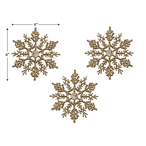Christmas Traditions 4 inch Gold Glittered Snowflake Ornaments (Set of 28) Hanging Tree Decorations (Gold)