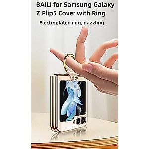 BAILI for Samsung Galaxy Z Flip5 Cover with Ring,Crystal Hard PC Galaxy Z Flip 5 Case with Small Screen HD Explosion-Proof Glass Film Transparent Cover for Samsung Galaxy Z Flip5-Purple