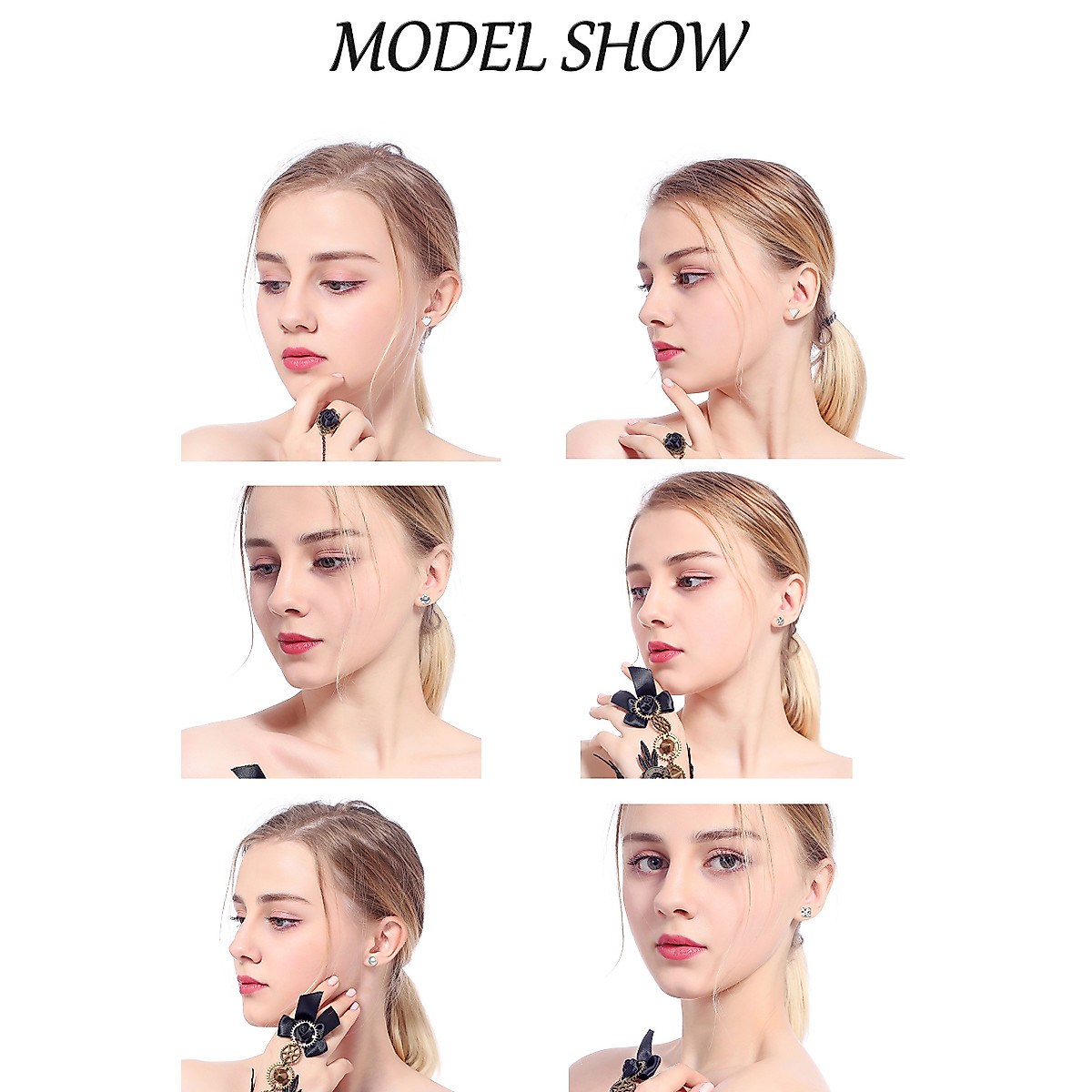 Thunaraz 12Pairs Surgical Steel Stud Earring Set Earring Ball Triangle Heart CZ Earring