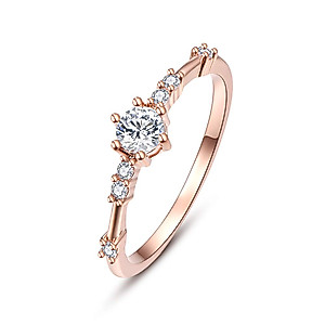 Empsoul 925 Rose Gold Plated Rings Round Cut White Topaz Eternity Wedding Engagement Rings for Women Size 8