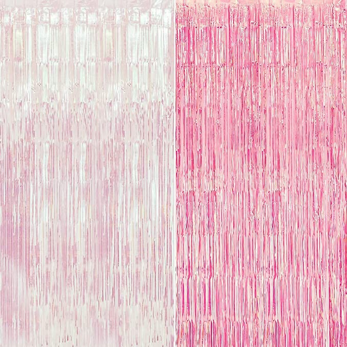 BRAVESHINE Foil Fringe Curtains Party Decorations - Clear Pink Metallic Tinsel Photo Booth Streamer Backdrops for Birthday Baby Showers Unicorn Weeding Bachelorette Graduation Backdrop - 4 Packs 3.2 x