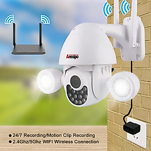 Anssipo 5G 2.4GHz WiFi Security Camera Outdoor Wireless, 3MP Floodlight Video Surveillance, Pan Tilt 360° View, Motion Detection, Auto Tracking Smart Alerts, Two Way Audio