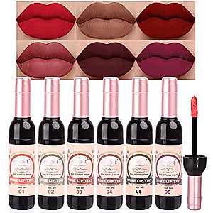 evpct 6Pcs Wine Bottle Lip Tint Stain Set 6 Colors Waterproof Red Matte All Day Lipstick Sets for Women Magic Lipstick 24 Hours Original labiales magicos 24 horas originales Stain Lipstick Peel off 1