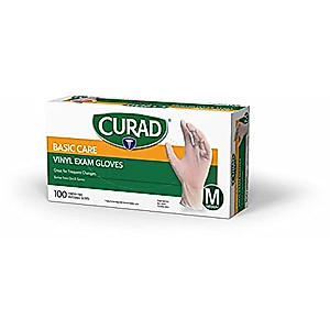 CURAD Basic Care Vinyl Disposable Exam Gloves, Medium (Pack of 300)