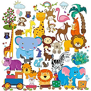 Wall Decals for Kids - Safari Adventure Decorative Peel & Stick Animal Wall Art Sticker for Baby's & Kids Room, Nursery, Classroom, Playroom, and Party Decorations - 55 PCS