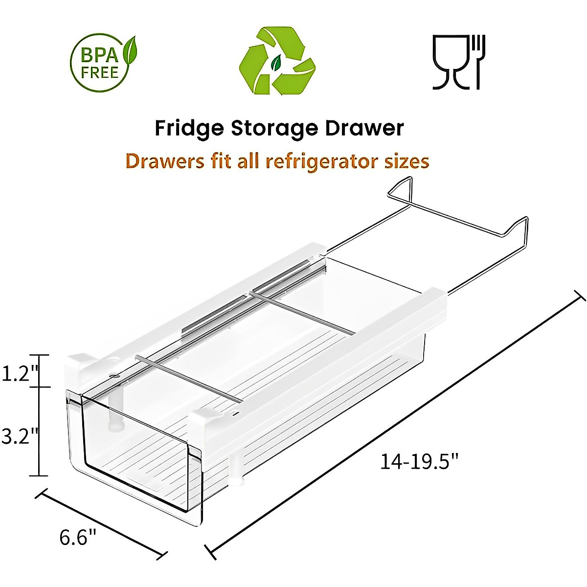 vacane Refrigerator Organizer Bins, Clear Plastic Fridge Drawer With Handle Pull Out Fridge Drawer Organizer Under Shelf Drawer For Cheese, Deli Meat, Drinks, Fruit, Vegetable, Heavy Duty-M