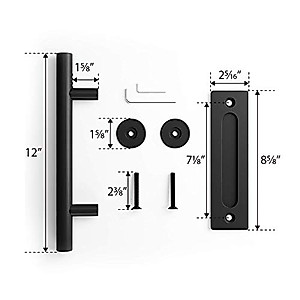 SMARTSTANDARD 2PCS 12" Pull and Flush Barn Door Handle Set, Large Rustic Two-Side Design, for Gates Garages Sheds Furniture, Black, Square