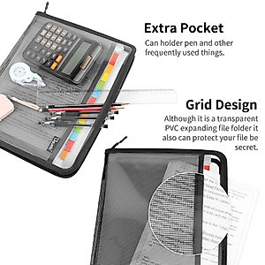 Uquelic 13 Pocket Zip Expanding File Folder, A4, Black, Vinyl