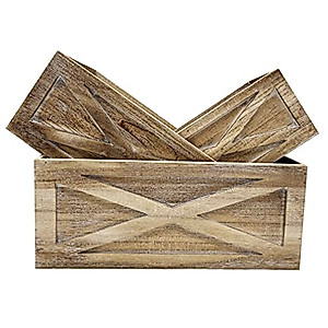 Admired By Nature Rustic Barn Door Style Home Décor Nesting Storage Organizer Wooden Crates, Set of 3, Natural, ABN5E172-NTRL,Barn Door Light brown