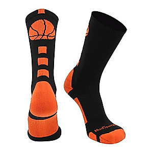 MadSportsStuff Basketball Logo Athletic Crew Socks, Medium - Black/Orange