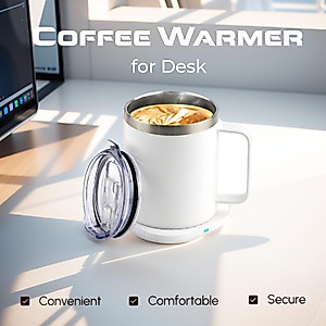 Self Heating Coffee Mug with Double-Layer 18/8 Stainless Steel,Coffee Mug Warmer Set,Fast Wireless Charger Includes,Heated Mug for Coffee (White 12oz)