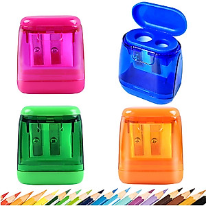 Pencil Sharpener, Manual Pencil Sharpeners, 4PCS Colorful Compact Dual Holes Pencil Sharpeners with Lid, Colored Pencil Sharpener for Kids & Adults, Portable Pencil Sharpener for Travel School Office