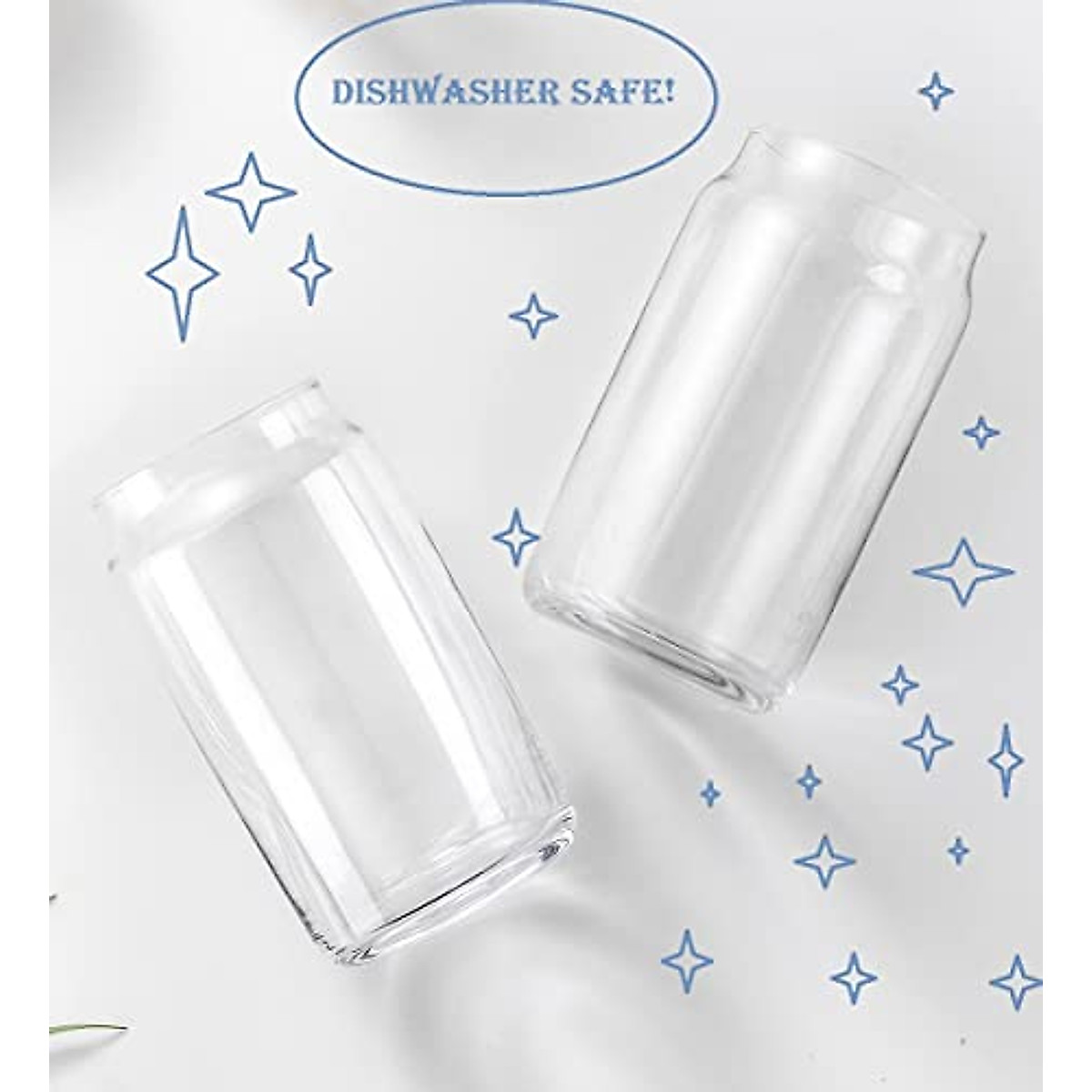 Glaver's Drinking Glasses 4pc Can Shaped Glass Cup Set, 16oz Beer Can Glass Coffee Cups, Cocktail Glasses, Water, Soda, Smoothie, Juice, Can Glasses. Dishwasher Safe