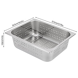 4" Deep Perforated Pan+6" Deep Steam Teable Pan+Lid, 1/2 Size Food Pan for Commercial or Personal, 6.23Qt and 9.4Qt Stainless Steel Steam Pan Set, Full Size Hotel Pan, Steam Table Tray for Food Warmer