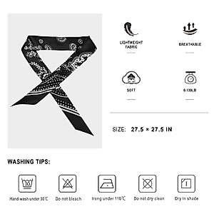 VANLINKER Vintage Bandanas Square Multi-Purpose Scarfs for Men Women Silk Like Scarf Neckerchief Protective Coverage VL9549 Black
