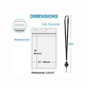 CarryLuxe Lanyard with ID Holder Sets (Black,2 Pack)- Flat Polyester ID Lanyard with Retractable Badge Reel & Vinyl Name Badge Holder