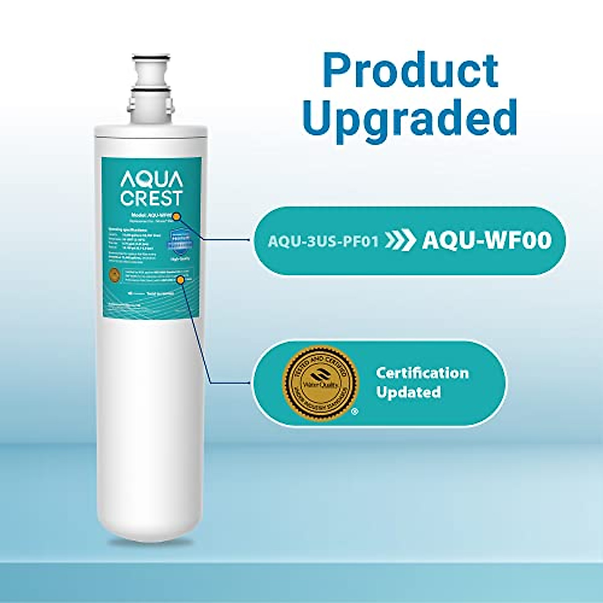 AQUA CREST 3US-PF01 Under Sink Water Filter, NSF/ANSI 42 Certified Replacement for Advanced Filtrete 3US-PF01, 3US-MAX-F01H, Delta RP78702, Manitowoc K-00337, K-00338 Water Filter, 3 Pack, No.AQU-WF00