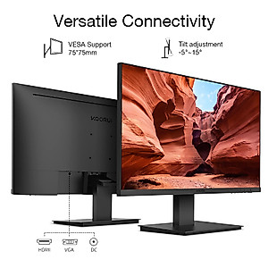 KOORUI 24 Inch Computer Monitor Full HD 1920 x 1080p VA Display 75Hz 3000:1 Contrast Ratio with HDMI, VGA, Frameless, 75 x 75 mm VESA Mountable, Ergonomic Tilt, Black