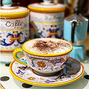 GUTE Deruta Italy Raffaellesco Coffee Jar | Handcrafted & Handpainted Italian Ceramics | Authentic Italian Pottery Handmade in Deruta, Italy