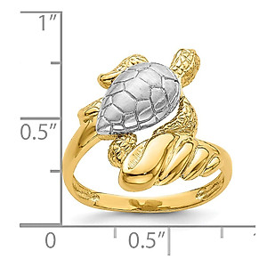 Solid 14k White and Yellow Gold Two Toned Turtle Ring Band Size 7