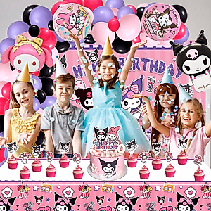 Kawaii Birthday Party Supplies, Kawaii Party Decorations Include Balloons Garland Arch Kit, Latex Balloons, Foil Balloons, Backdrop, Tablecloth, Kawaii Birthday Party Favors