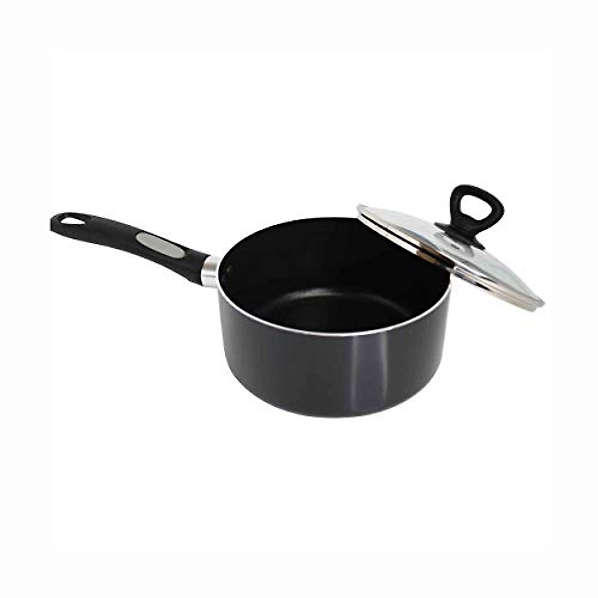 Mirro A79723 Get A Grip Aluminum Nonstick Sauce Pan with Glass Lid Cover Cookware, 2-Quart, Black