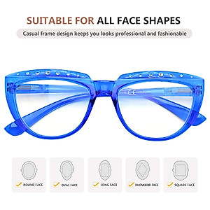Eyekepper 4-Pack Reading Glasses for Women Rhinestone Readers Oversize Half-Moon Design Eyeglasses +2.50