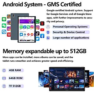 2024 Newest 10 Inch Tablet,3 in 1 Tablet with Keyboard Mouse pen, Android 13 Tablet 4G Cellular with 2 SIM 1 SD-64GB ROM TF Max 512GB,Octa-Core,1080 FHD,13MP,GMS-Zertifizierung,GPS/ WIFI/ BT(Grey)