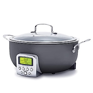 GreenPan Elite Essential Smart Electric 6QT Skillet Pot, Presets to Sear Saute Stir-Fry and Cook Rice, Healthy Ceramic Nonstick and Dishwasher Safe Parts, Easy-to-use LED Display, Graphite