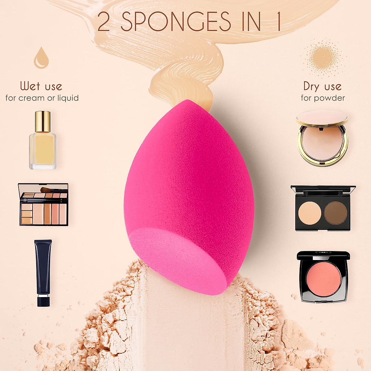 Makeup Sponge, Larbois 3-Pack Foundation Blender Beauty Sponge, Professional Make up Blending Sponge Dry & Wet Use for Powder Cream or Liquid (Red+Black+Purple)