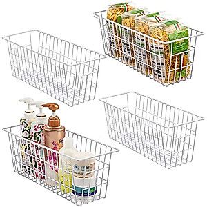 iPEGTOP Freezer Baskets, Set of 4 Farmhouse Metal Wire Basket Freezer Storage Wire Baskets Organizer Wire Storage Basket for Kitchen Pantry Organizer Bins (White)