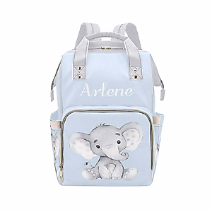 Yeshop Cute Little Elephant Blue Personalized Diaper Bag Backpack Tote with Name,Custom Travel Nappy Mommy Bag Backpack